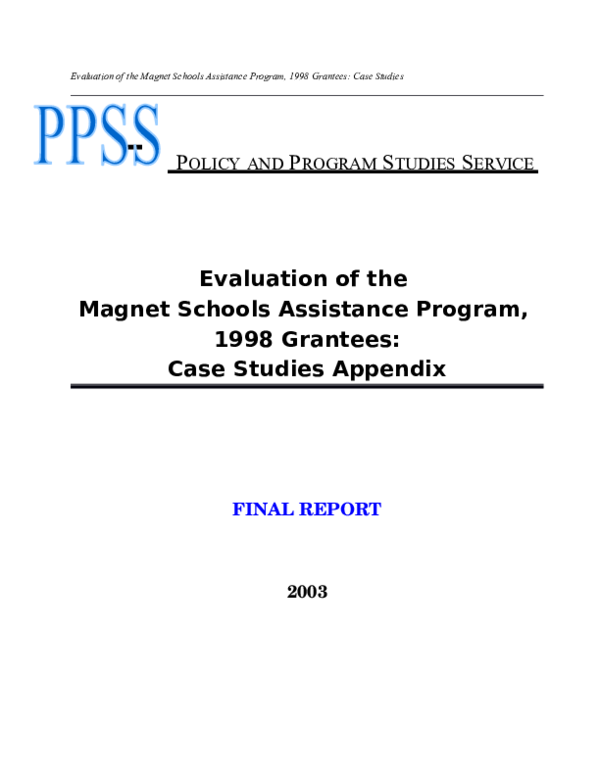 (DOC) Evaluation of the Magnet Schools Assistance Program, 1998 ...