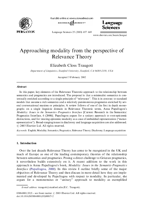 (PDF) Approaching modality from the perspective of Relevance Theory
