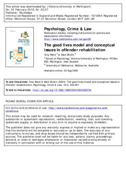 (PDF) The good lives model and conceptual issues in offender rehabilitation