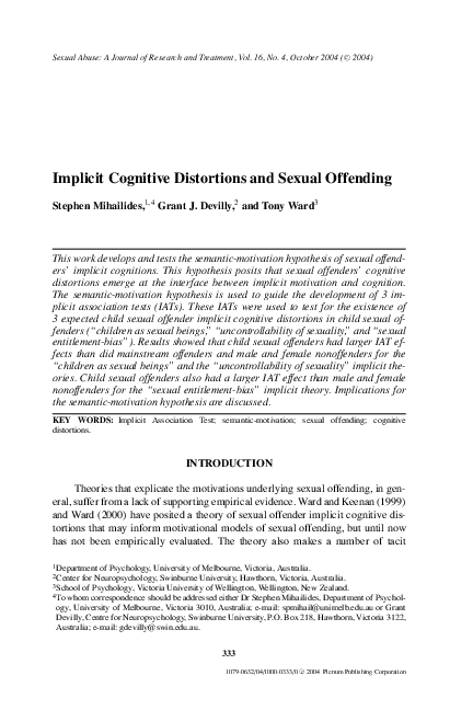 (PDF) Implicit Cognitive Distortions and Sexual Offending