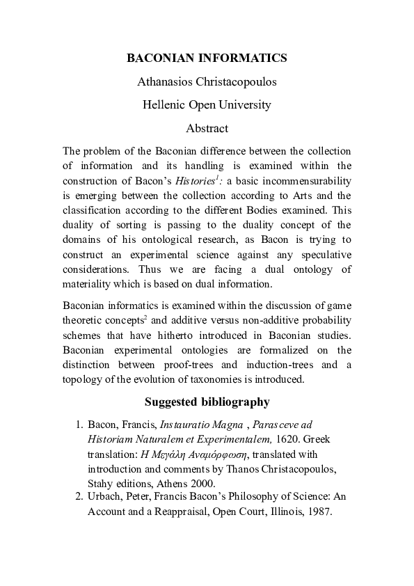 (DOC) BACONIAN INFORMATICS