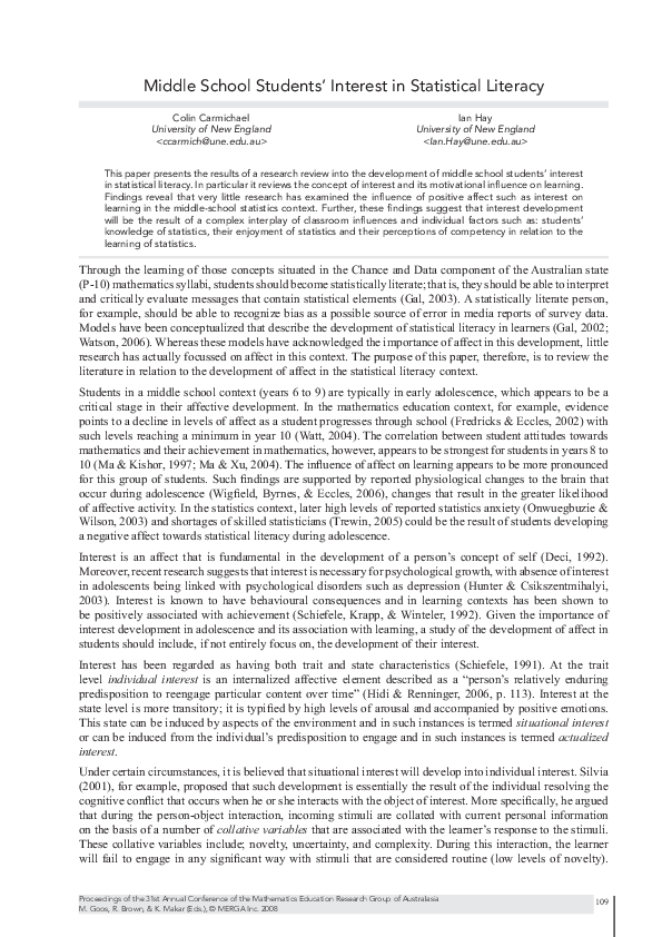 (PDF) Measuring middle school students’ interest in statistical literacy