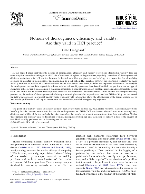 (PDF) Notions of thoroughness, efficiency, and validity: Are they valid in HCI practice?