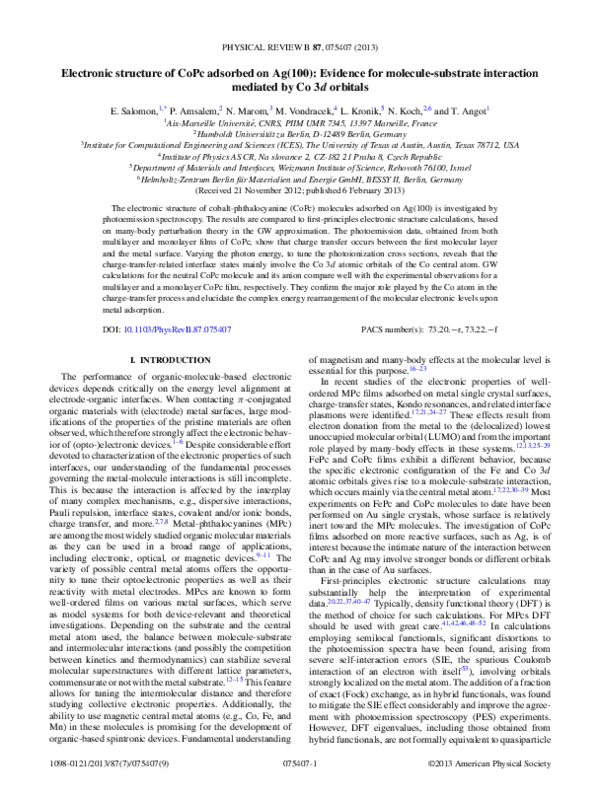 (PDF) Electronic structure of CoPc adsorbed on Ag(100): Evidence for ...