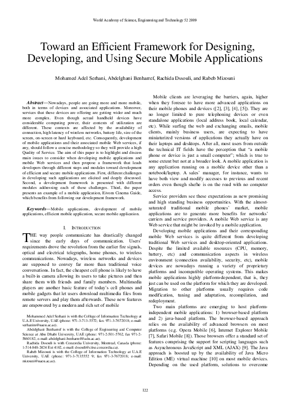 Pdf Toward An Efficient Framework For Designing Developing And Using Secure Mobile Applications