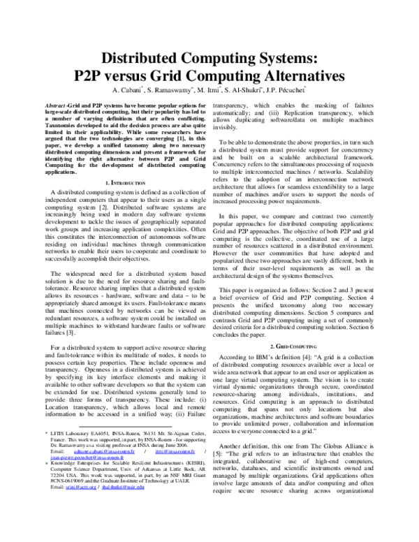 (PDF) Distributed Computing Systems: P2P versus Grid Computing Alternatives
