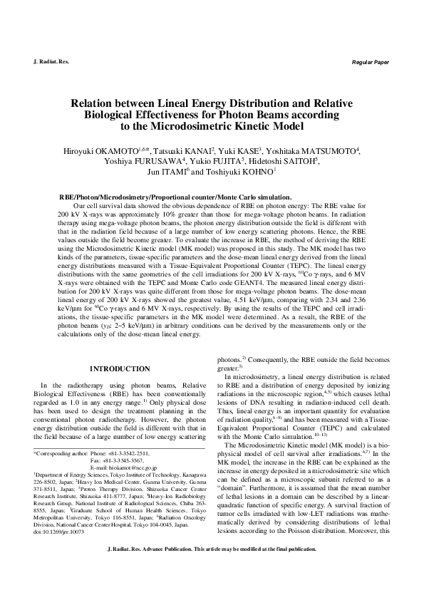 (PDF) Relation between Lineal Energy Distribution and Relative ...