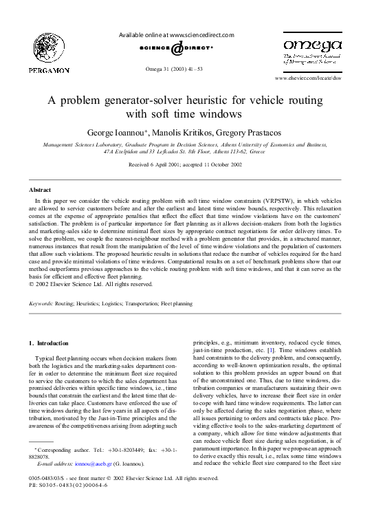 Pdf A Problem Generator Solver Heuristic For Vehicle Routing With Soft Time Windows 8894
