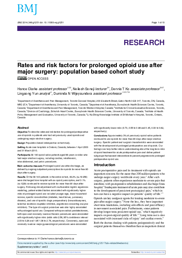 (PDF) Rates and risk factors for prolonged opioid use after major ...