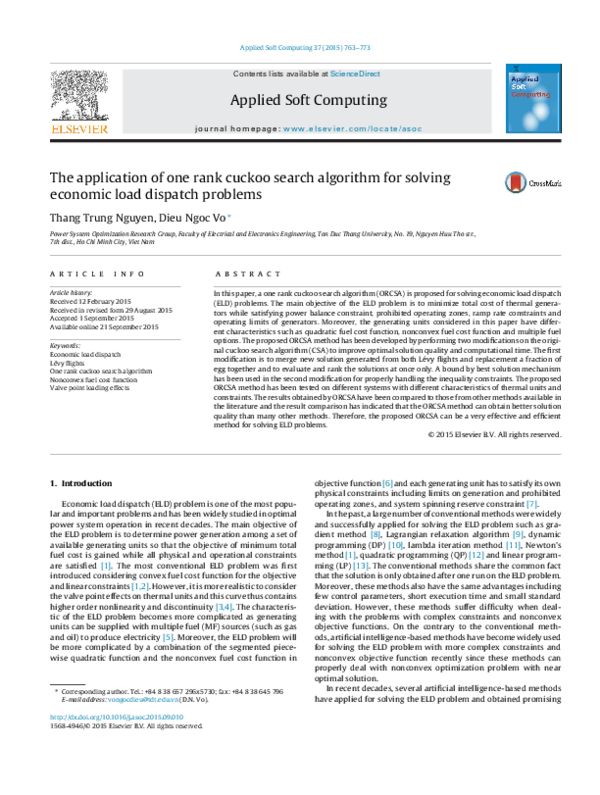 (PDF) Cuckoo Search Algorithm Application for Economic Dispatch with Wind Farm in Power Systems ...