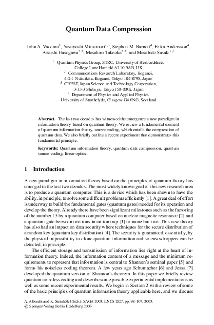 (PDF) Quantum Data Compression (PDF) Quantum Data Compression