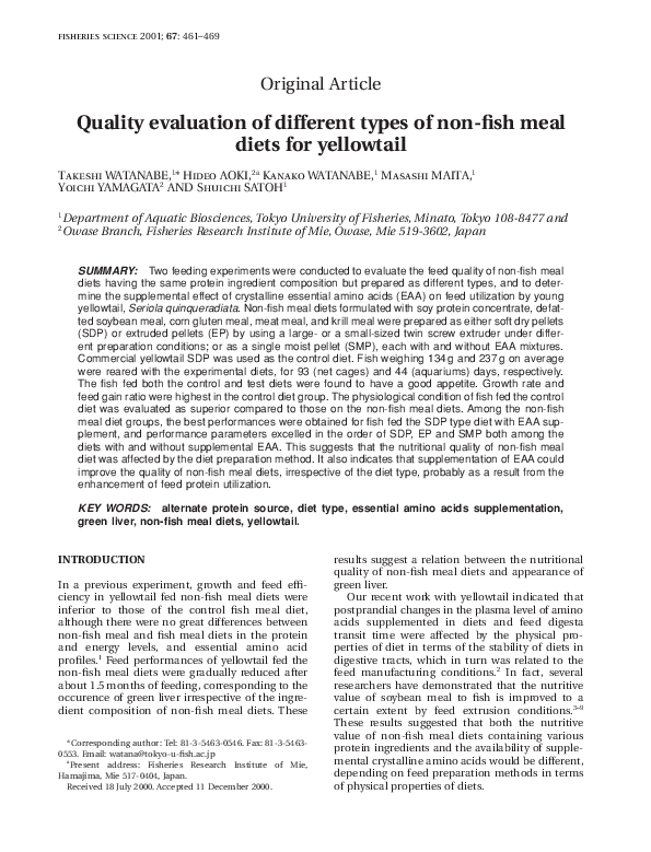 (PDF) Quality evaluation of different types of non-fish meal diets for ...
