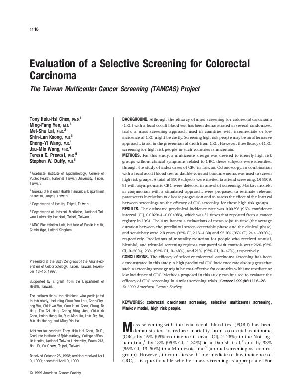 (PDF) Evaluation of a selective screening for colorectal carcinoma
