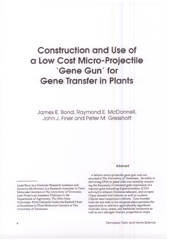 (PDF) Construction and use of a low cost micro-projectile'gene gun'for ...