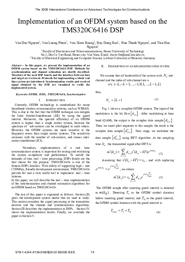 (PDF) Implementation of an OFDM system based on the TMS320C6416 DSP