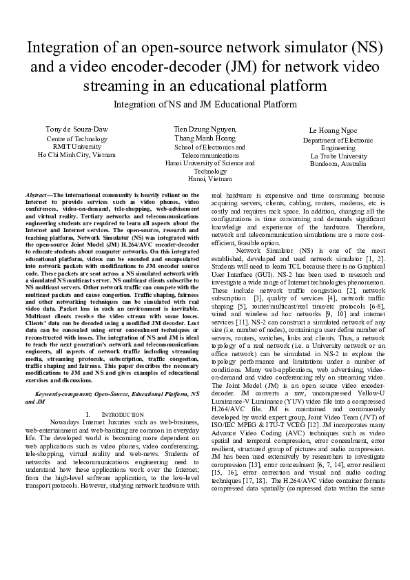 (PDF) Integration of an open-source network simulator (NS) and a video ...
