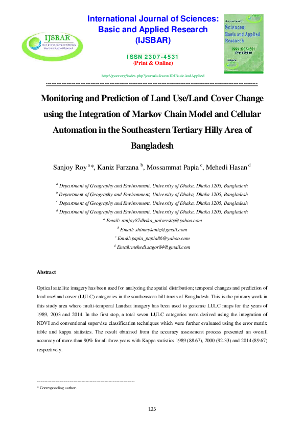 (PDF) Monitoring and Prediction of Land Use/Land Cover Change using the Integration of Markov ...
