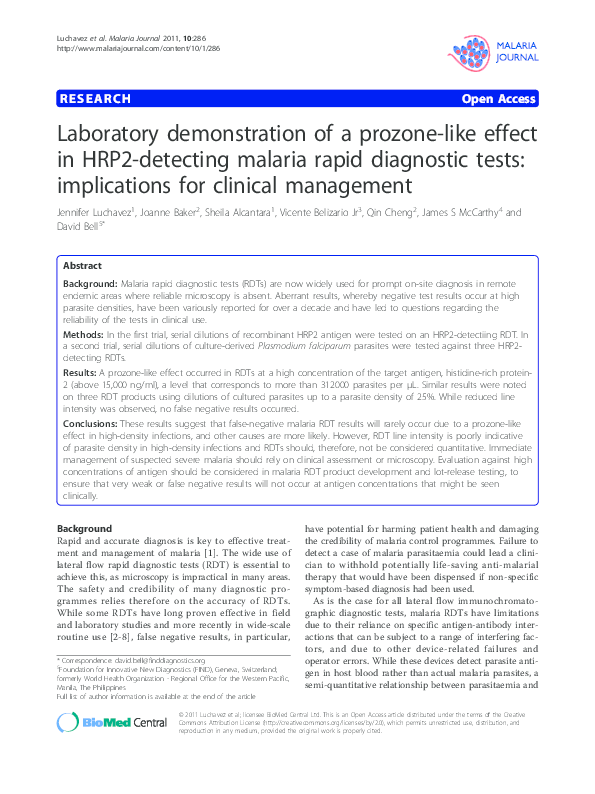 (PDF) Laboratory demonstration of a prozone-like effect in HRP2 ...