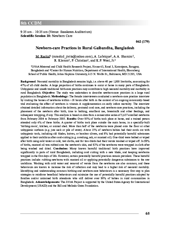 Pdf Newborn Care Practices In Rural Gaibandha Bangladesh