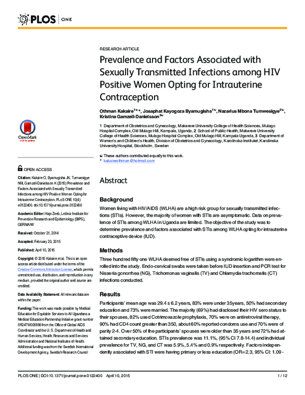 (PDF) Prevalence and Factors Associated with Sexually Transmitted Infections among HIV Positive ...