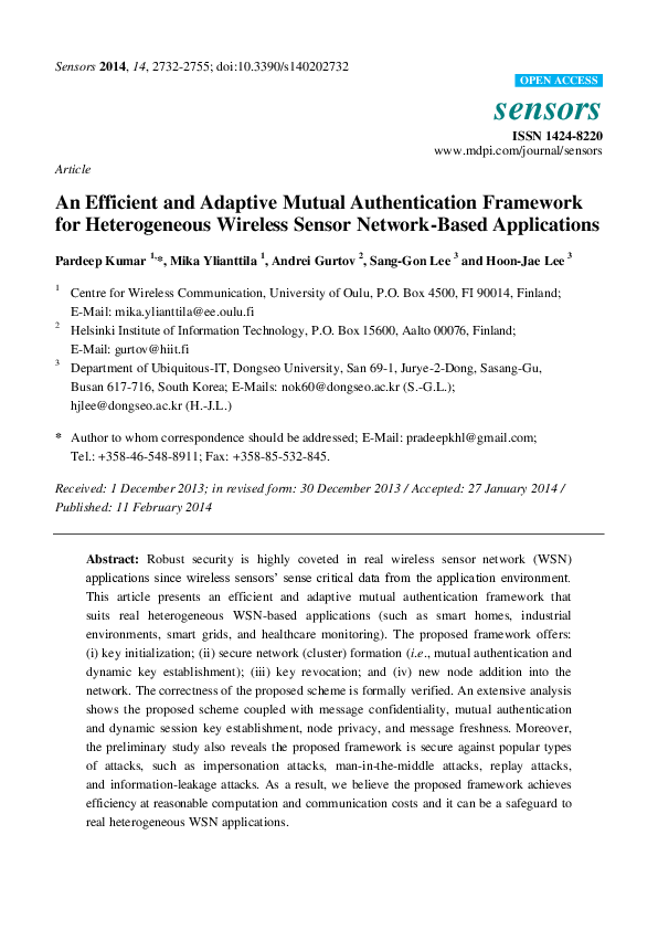 (PDF) An Efficient and Adaptive Mutual Authentication Framework for Heterogeneous Wireless ...