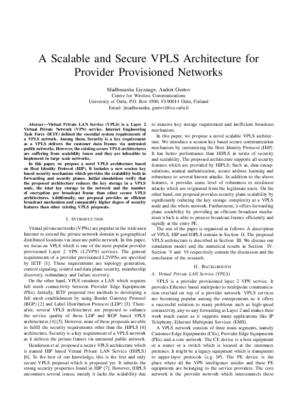 (PDF) Scalable and Secure VPLS for Large Networks