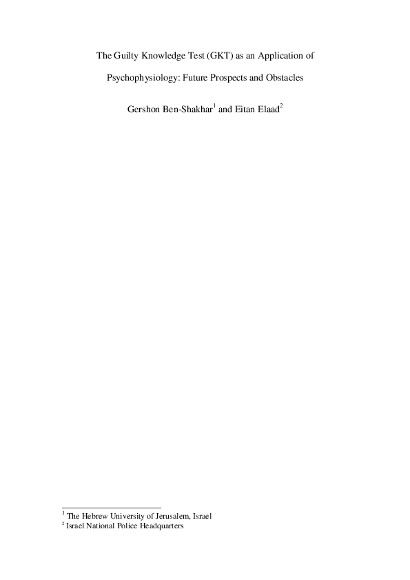 (PDF) The Guilty Knowledge Test (GKT) as an application of ...