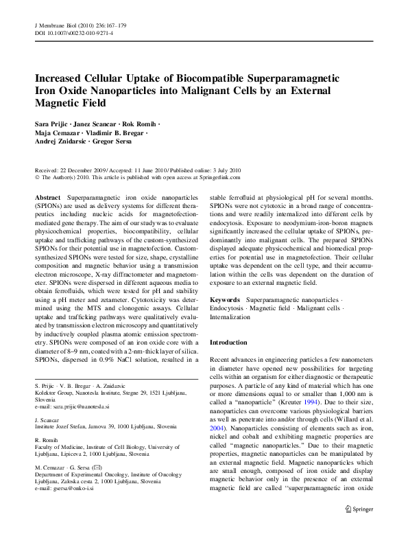 (PDF) Increased Cellular Uptake of Biocompatible Superparamagnetic Iron ...