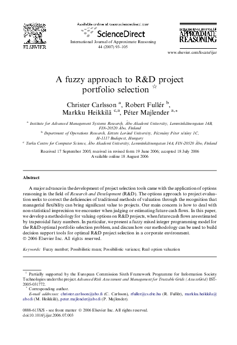 (PDF) A fuzzy approach to R&D project portfolio selection