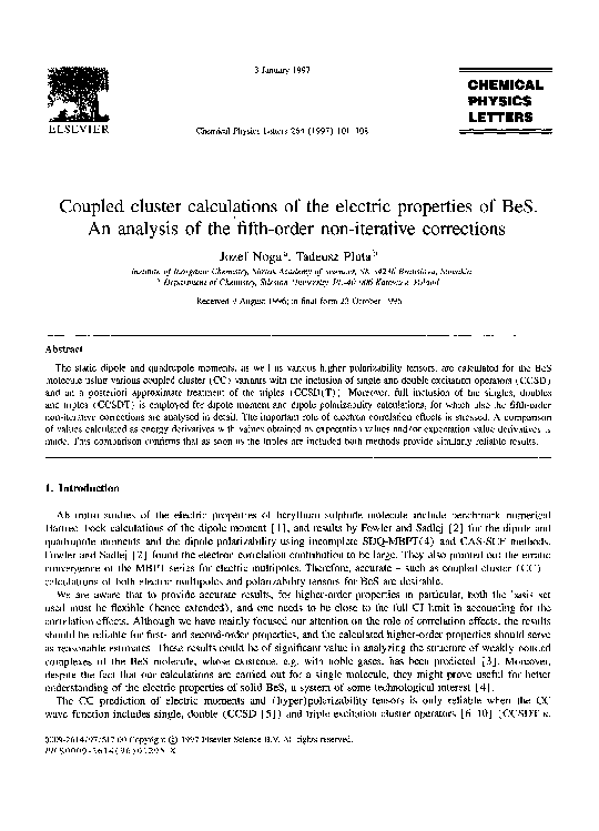 (PDF) Coupled cluster calculations of the electric properties of BeS. An analysis of the fifth ...