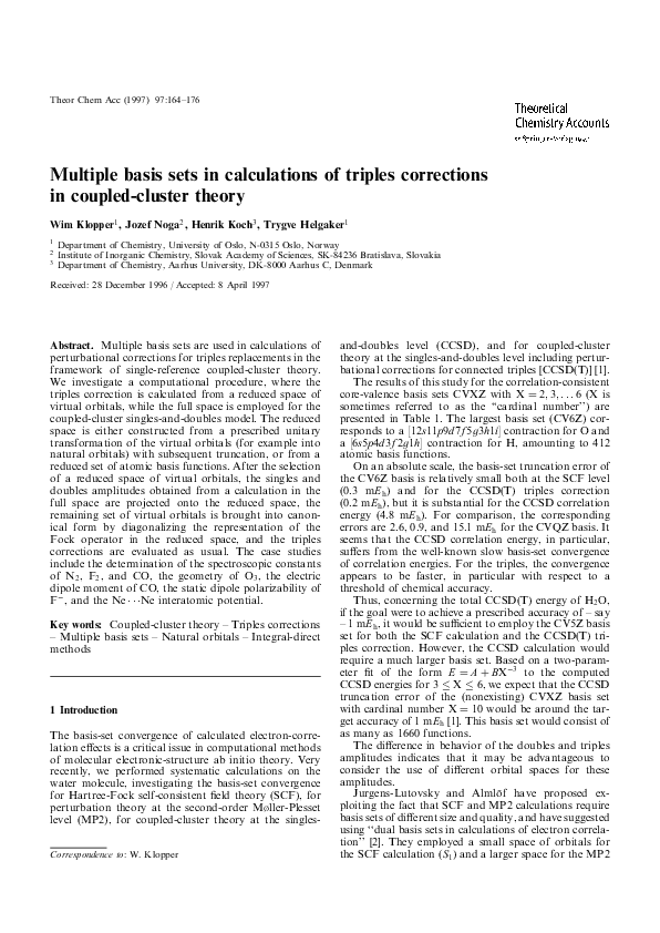 (PDF) Multiple basis sets in calculations of triples corrections in coupled-cluster theory