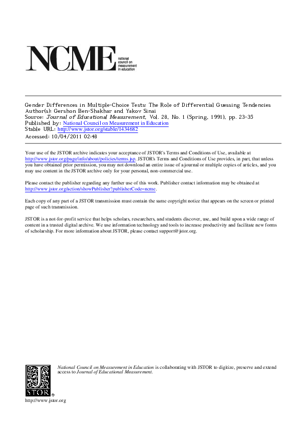(PDF) Gender Differences in Multiple-Choice Tests: The Role of ...
