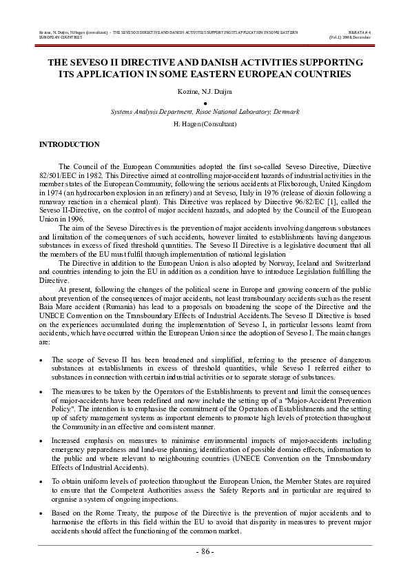 (PDF) THE SEVESO II DIRECTIVE AND DANISH ACTIVITIES SUPPORTING ITS ...