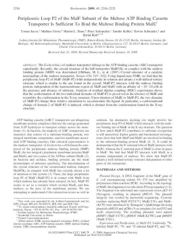 (PDF) Periplasmic Loop P2 of the MalF Subunit of the Maltose ATP ...