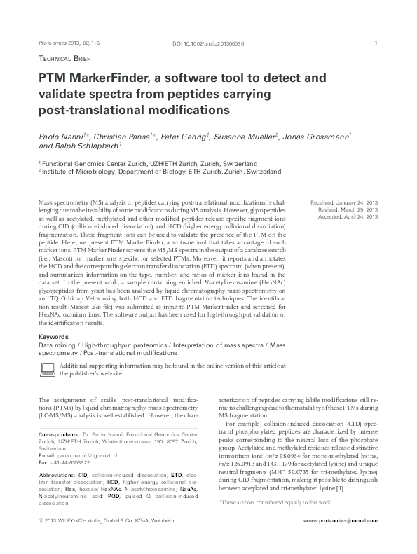 (PDF) PTM MarkerFinder, a software tool to detect and validate spectra ...