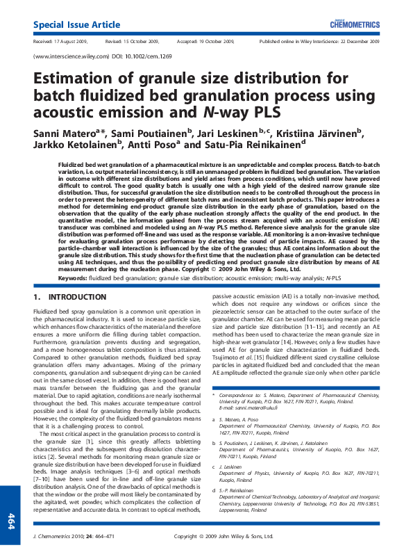Pdf Process Analysis Of Fluidized Bed Granulation Osmo Antikainen