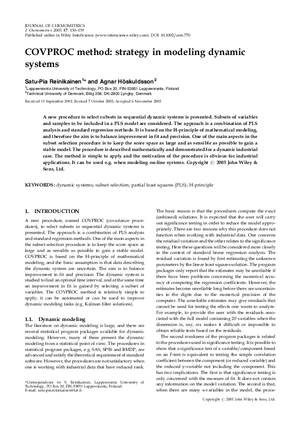 (PDF) COVPROC method: strategy in modeling dynamic systems