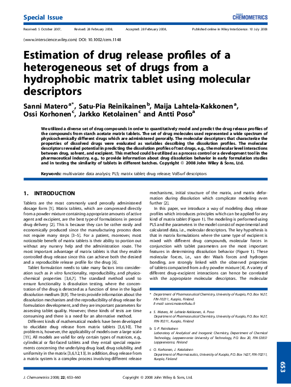 Pdf Estimation Of Drug Release Profiles Of A Heterogeneous Set Of Drugs From A Hydrophobic