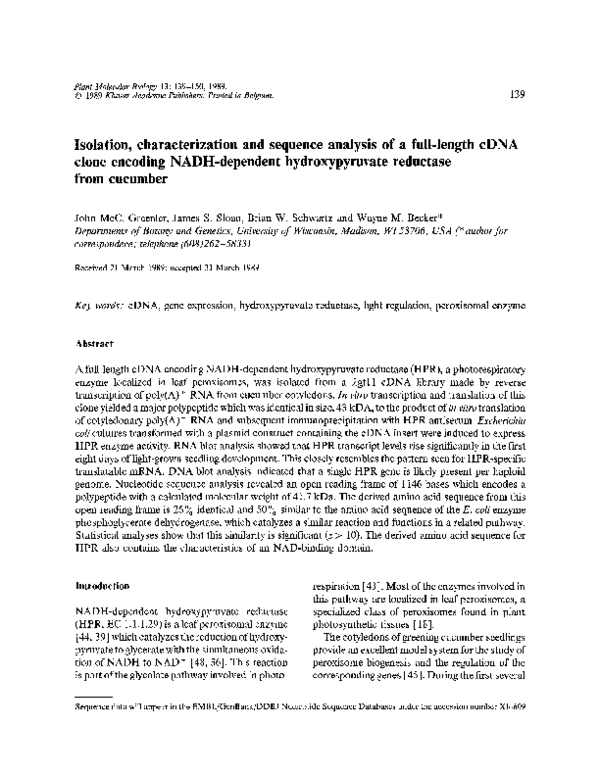 Pdf Isolation Characterization And Sequence Analysis Of A Full Length Cdna Clone Encoding