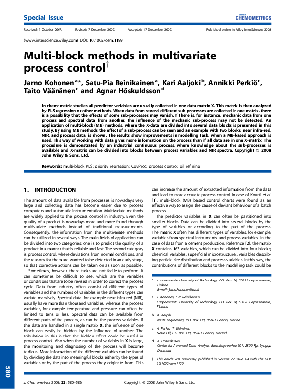 (PDF) Enhancing Multivariate Process Control with Multi-block Methods