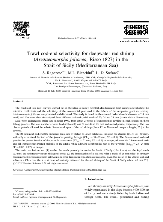 (PDF) Trawl cod-end selectivity for deepwater red shrimp ...