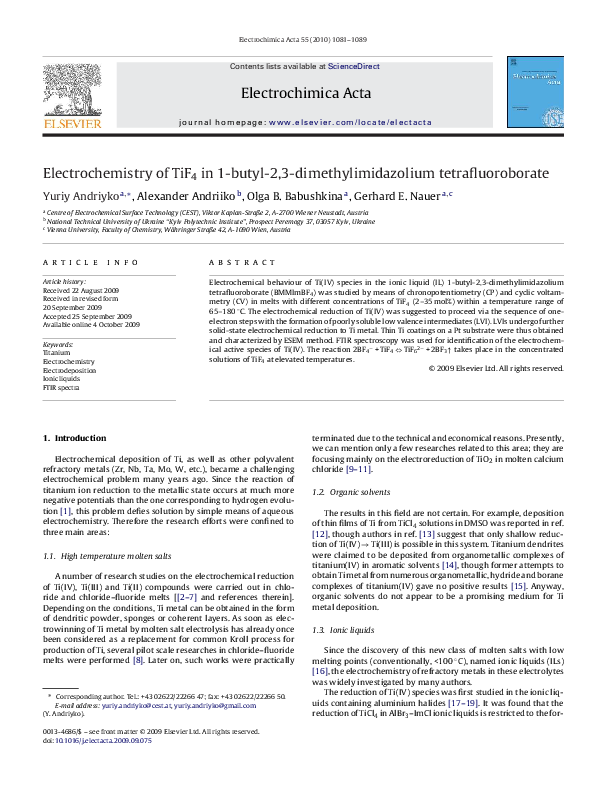 (PDF) Electrochemistry of TiF4 in 1-butyl-2,3-dimethylimidazolium ...