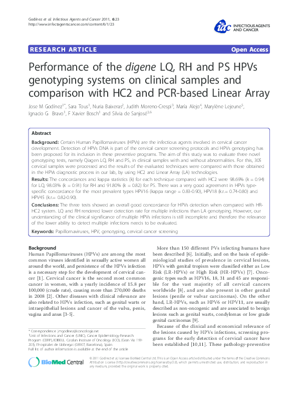 (PDF) Performance of the digene LQ, RH and PS HPVs genotyping systems ...