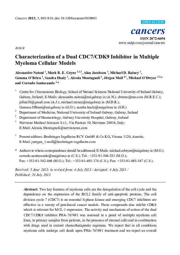 (PDF) Characterization of a Dual CDC7/CDK9 Inhibitor in Multiple ...