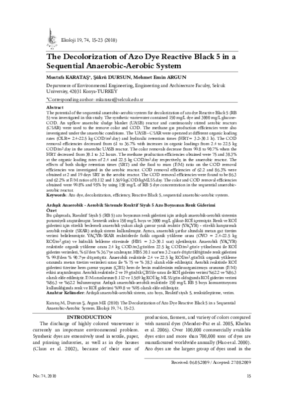 (PDF) The Decolorization of Azo Dye Reactive Black 5 in a Sequential Anaerobic-Aerobic System ...