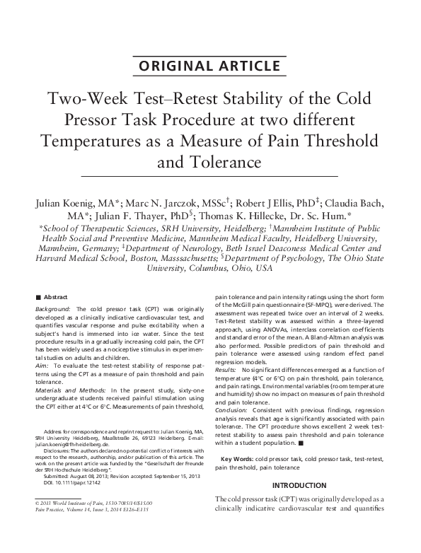 (PDF) Two-Week Test-Retest Stability of the Cold Pressor Task Procedure ...
