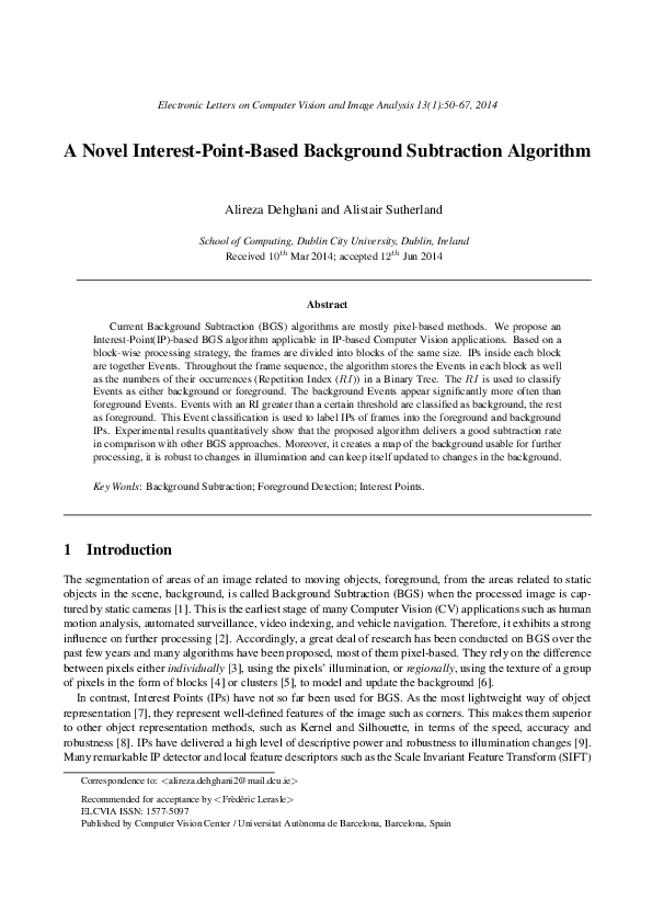(PDF) A Novel interest-point-based background subtraction algorithm