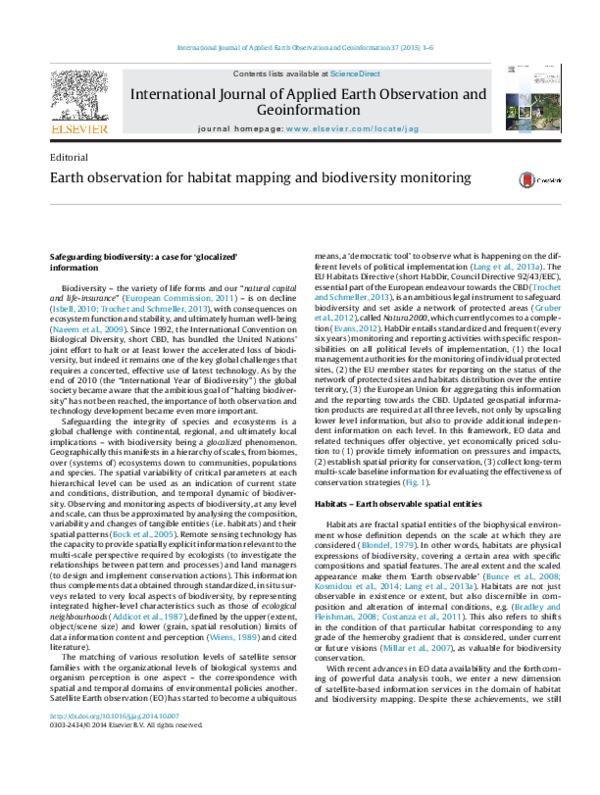 (PDF) Earth observation for habitat mapping and biodiversity monitoring