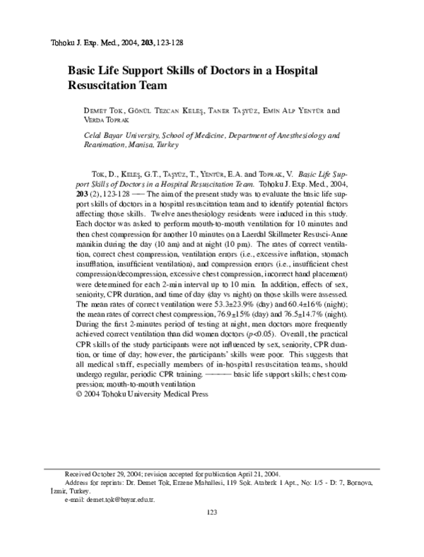 (PDF) Basic Life Support Skills of Doctors in a Hospital Resuscitation Team