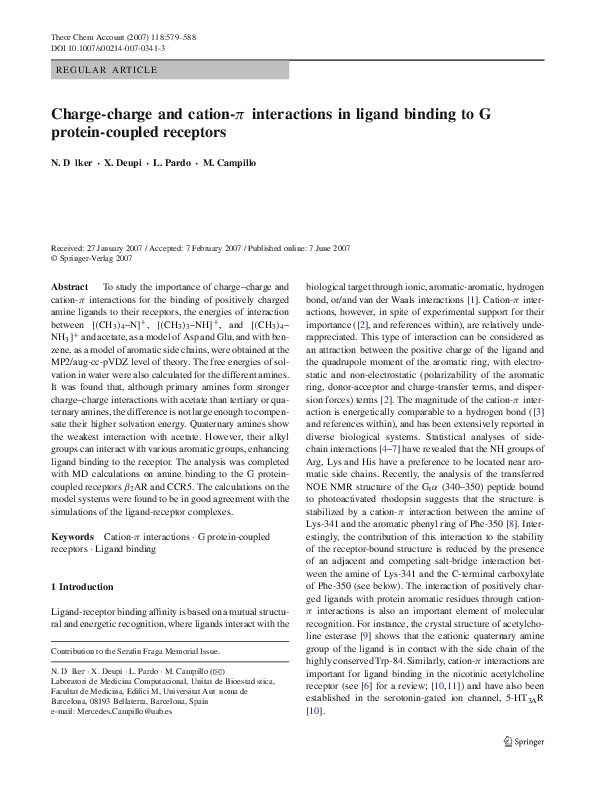 (PDF) Charge-charge and cation-π interactions in ligand binding to G ...
